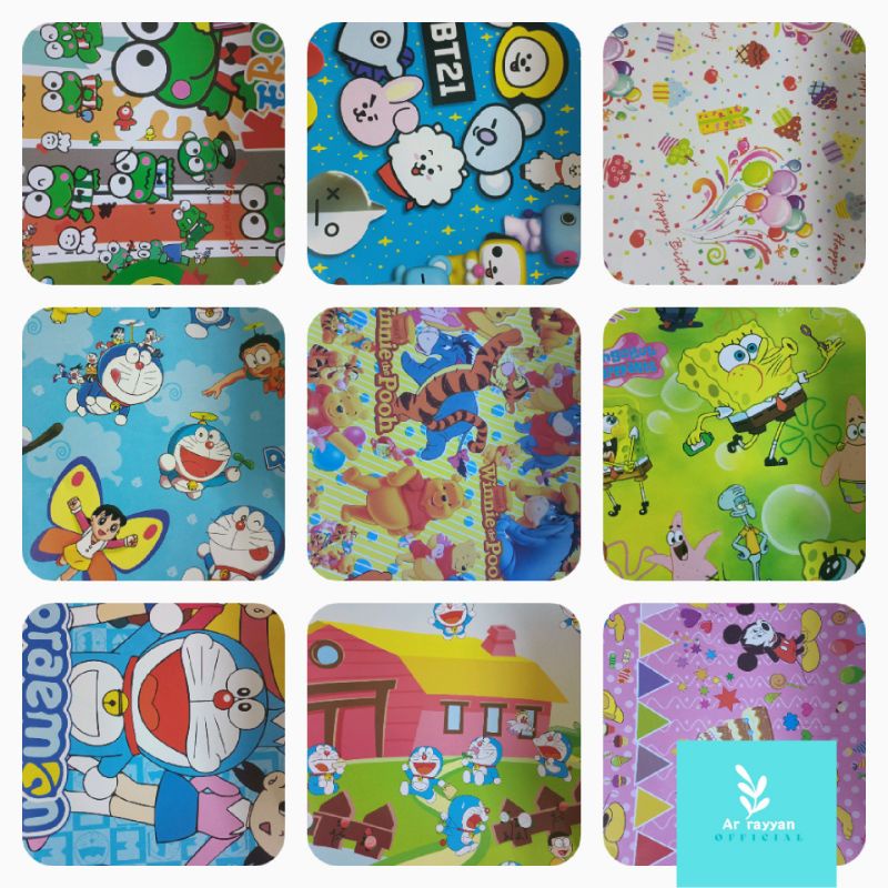 Jual KERTAS KADO GLOSSY MOTIF NETRAL WINNIE THE POH KEROPI SPONGEBOB ...