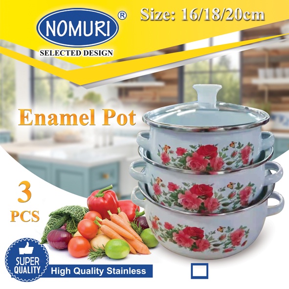 Jual PANCI ENAMEL BUNGA /PANCI SET 3(16/18/20cm) TUTUP KACA/PANCI ...
