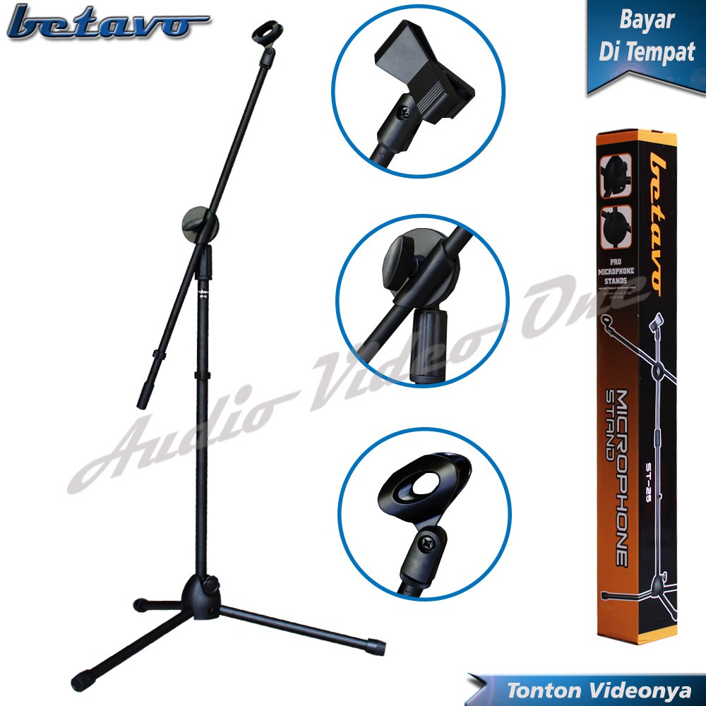 Jual Stand Mic Lantai Betavo ST-25 Bodi Besi Standing 2 Klip Tripod Microphone Bisa Tinggi ...