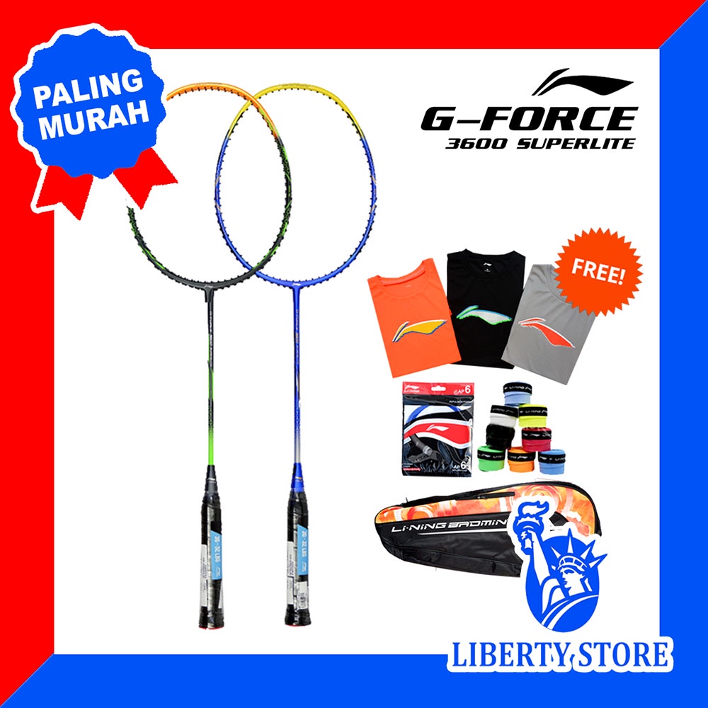 Jual Raket Badminton ORIGINAL LINING G FORCE 3600 SUPER LITE + TAS + BAJU + SENAR + GRIP ...