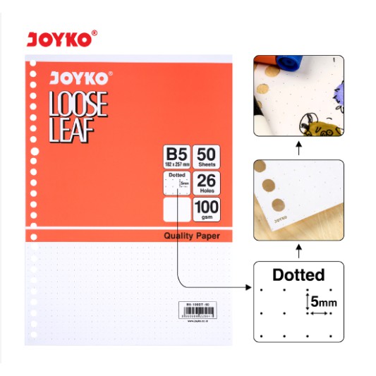 Jual LOOSE LEAF B5 WARNA WARNI PASTEL GRID DOT PLAIN GARIS 100 GRAM GSM JOYKO 50 SHEETS ISI ...