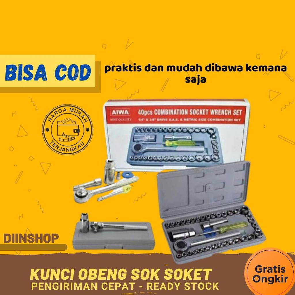 Jual KUNCI OBENG SOK SOKET 40 PCS SET TOOLBOX ALAT OTOMOTIF KUNCI ...
