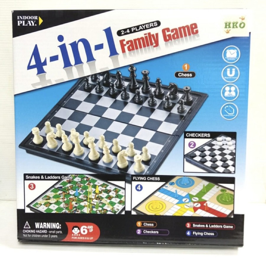 Jual 4 in 1 Family Game Mainan Board Game Catur Othello Ular Tangga ...