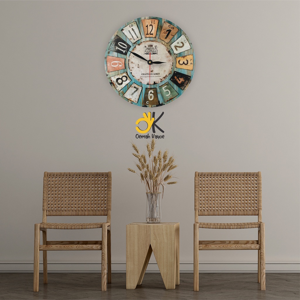 Jual JAM DINDING KAYU VINTAGE WALL CLOCK UNIK RUANG TAMU RETRO PLATE ...