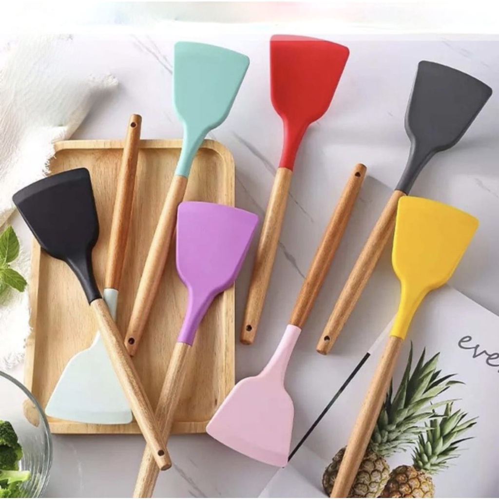 Jual Spatula Silikon / Spatula Silicone Gagang Kayu / Spatula gagang ...