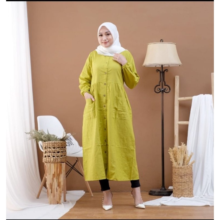 Jual MIDI DRESS KATUN LINEN RAMI PREMIUM / POCKU MIDI DRESS KATUN LINEN ...