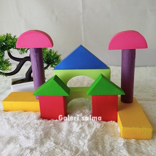 Jual Balok Susun Bangunan Kayu Besar Mainan Kayu Balok Edukasi Anak ...