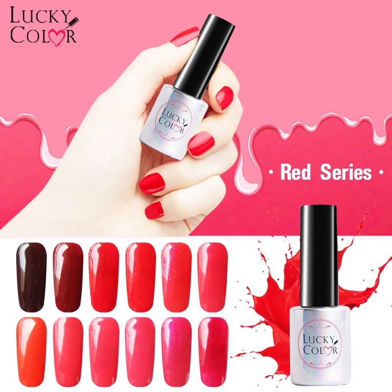 Jual LUCKYCOLOR 10ml/Botol Kutek Gel Seri 12 Warna Merah | Shopee Indonesia