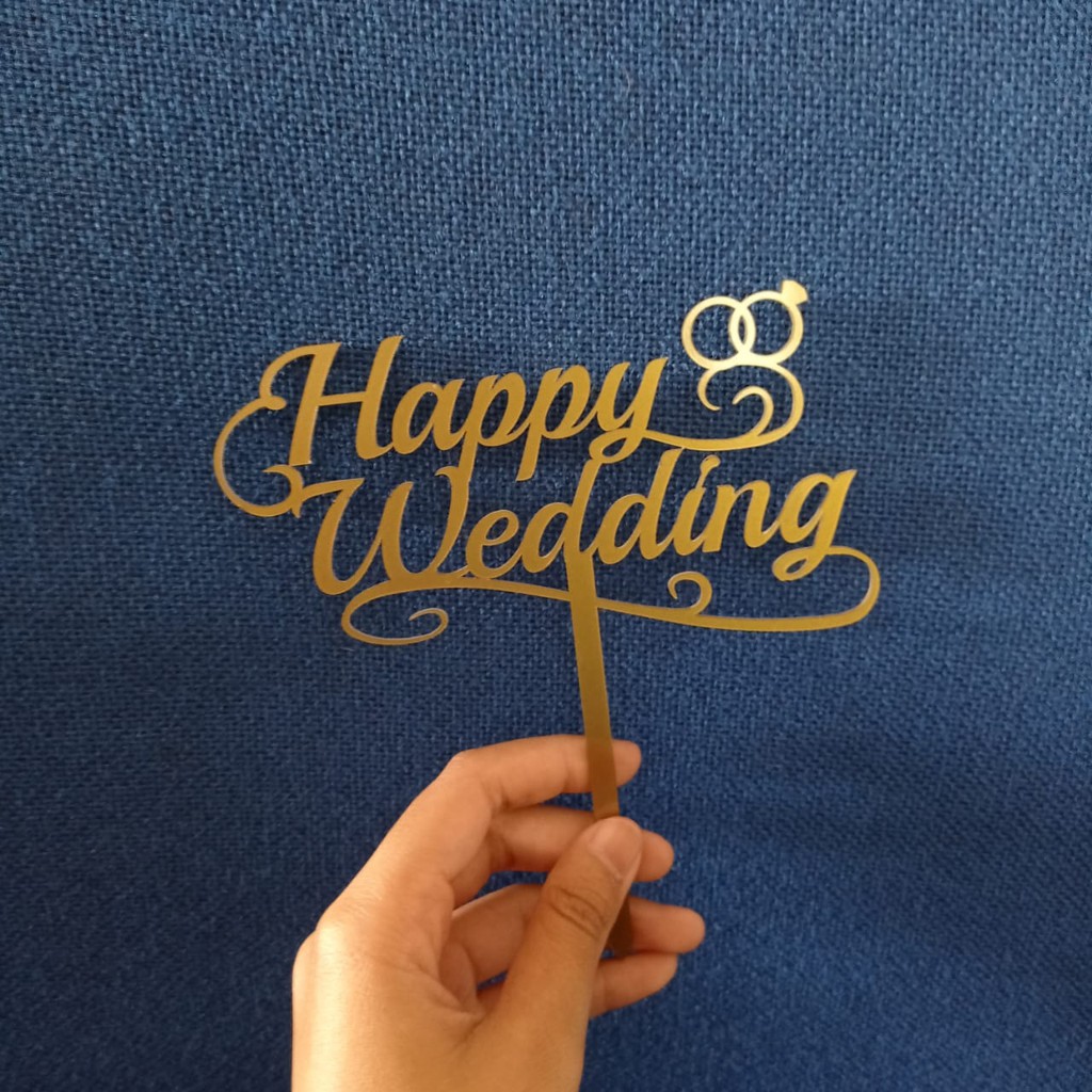Jual ACRYLIC CAKE TOPPER HAPPY WEDDING CTHA02 | Shopee Indonesia