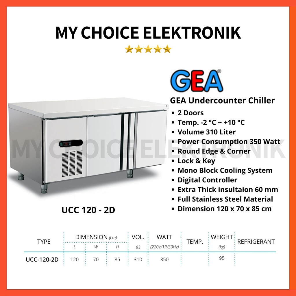 Jual GEA S/S Under Counter Chiller UCC-120-2D Stainless Steel | Shopee Indonesia