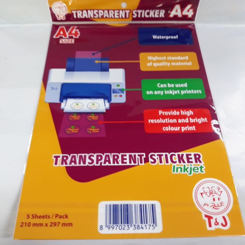 Jual Stiker Transparan A4 T&J / Transparent Sticker (Inkjet) | Shopee ...