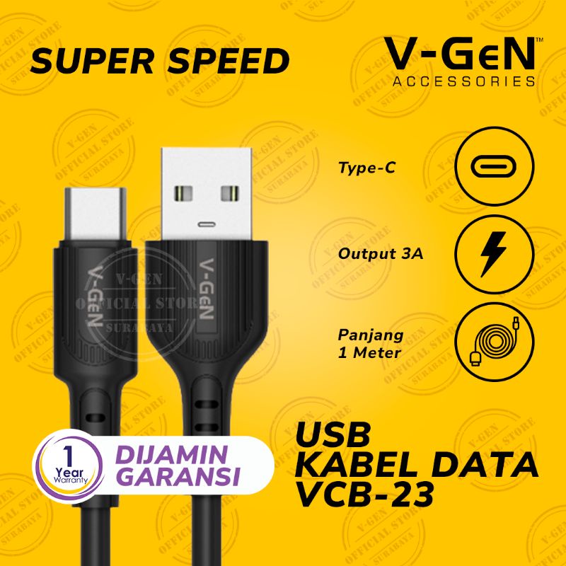 Jual Kabel Data USB Type C V-GeN VCB-23 Fast Charging 3A Kabel Bulat 1M ...