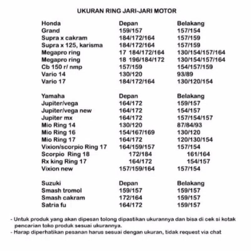 Jual JARI JARI TDR RUJI CHROME UKURAN 89 120 130 151 154 157 159 164 ...