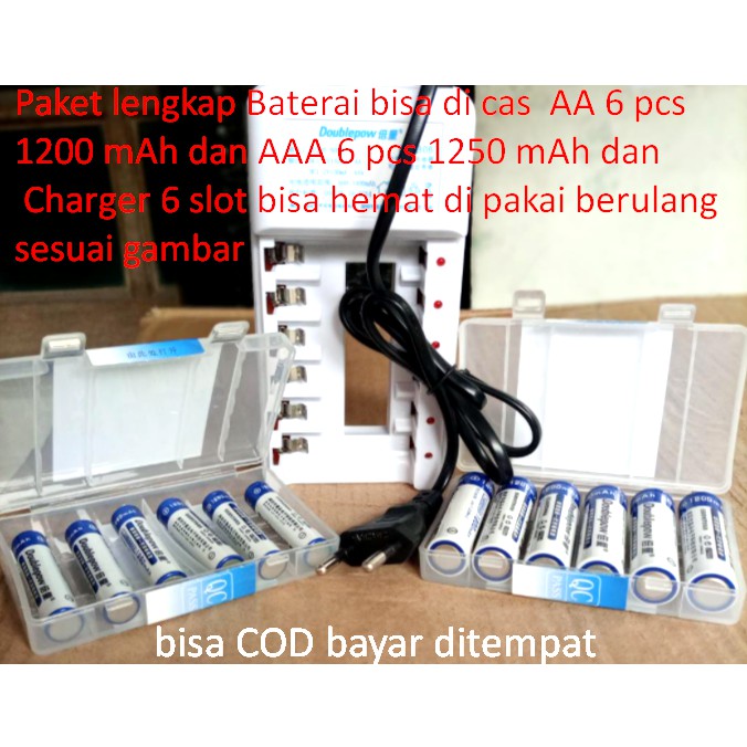 Jual Paket lengkap Baterai bisa di cas AA 6 pcs 1200 mAh dan AAA 6 pcs ...