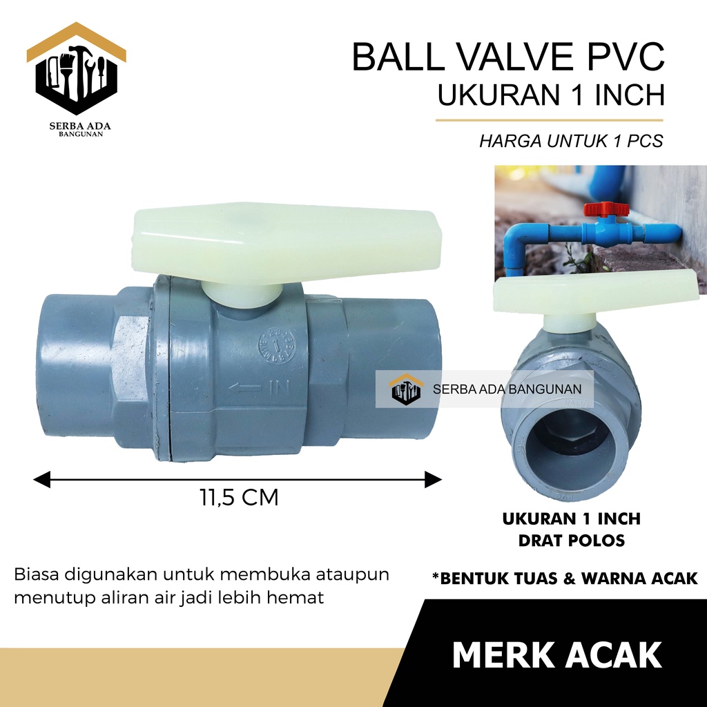 Jual SAB Ball Valve 1/2 3/4 1Inci PVC HPP / Stop Kran Pipa Ballvalve PVC 1/2” HPP / Stop Keran 1 ...
