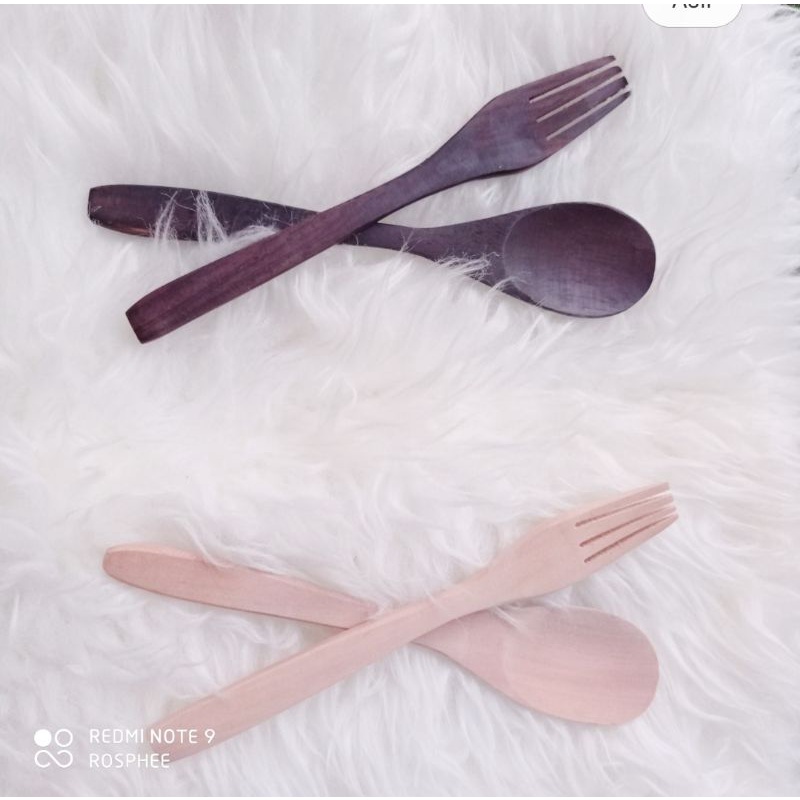 Jual Set sendok garpu sumpit kayu unik alat makan kayu estetik | Shopee ...