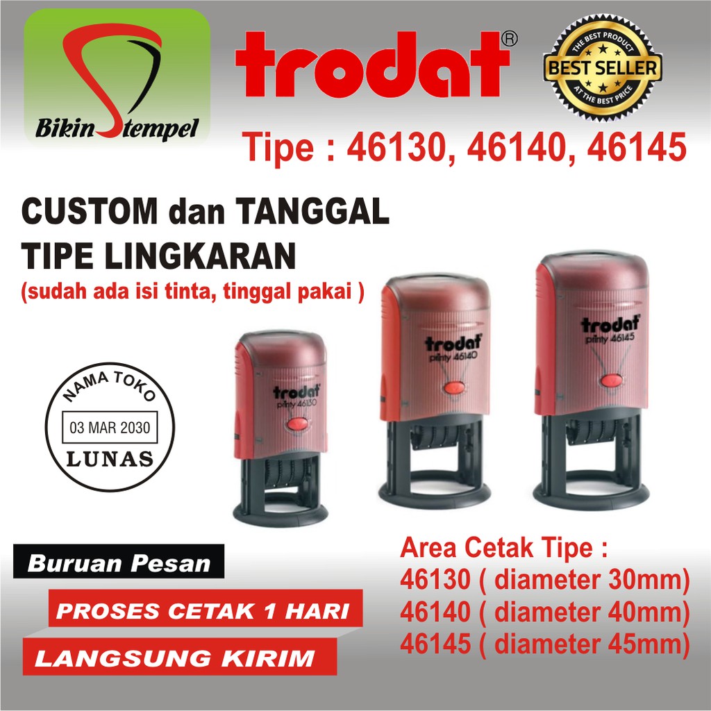 Jual Stempel Trodat Tanggal Lingkaran Bulat Custom I Stempel Otamatis tinggal pake I 46130 46140 ...