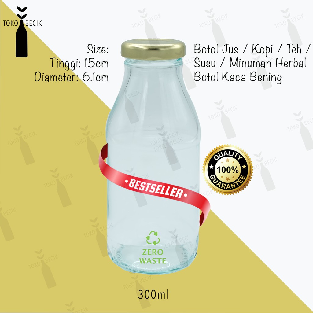 Jual Botol Kaca Bening Minuman 300ml - Juice Jus / Coffee Kopi / Milk ...