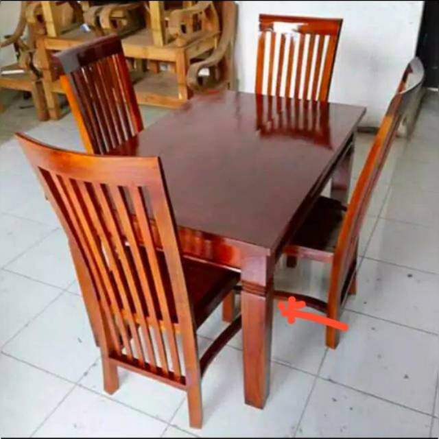 Jual Meja Makan Jati - Type Balero + 4 Kursi + kaca | Shopee Indonesia
