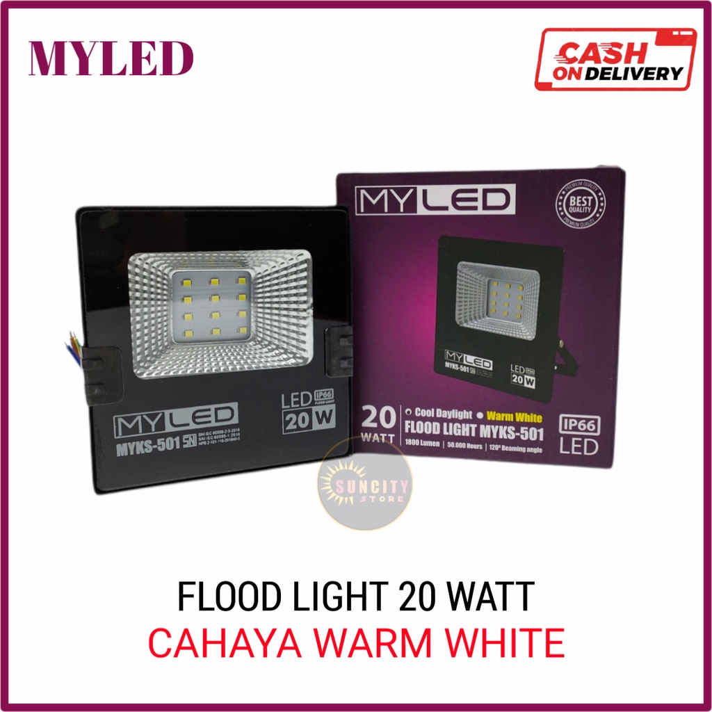 Jual MYLED LED Flood Light / Lampu Sorot LED 20 Watt - Cahaya Putih & Warm White | Shopee Indonesia