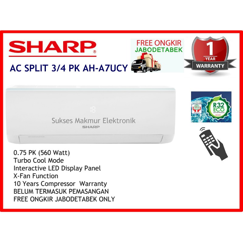 Jual SHARP AC AH-A7UCY 3/4 PK, 560 Watt, Indoor+Outdoor (PAKET FREE PASANG) | Shopee Indonesia