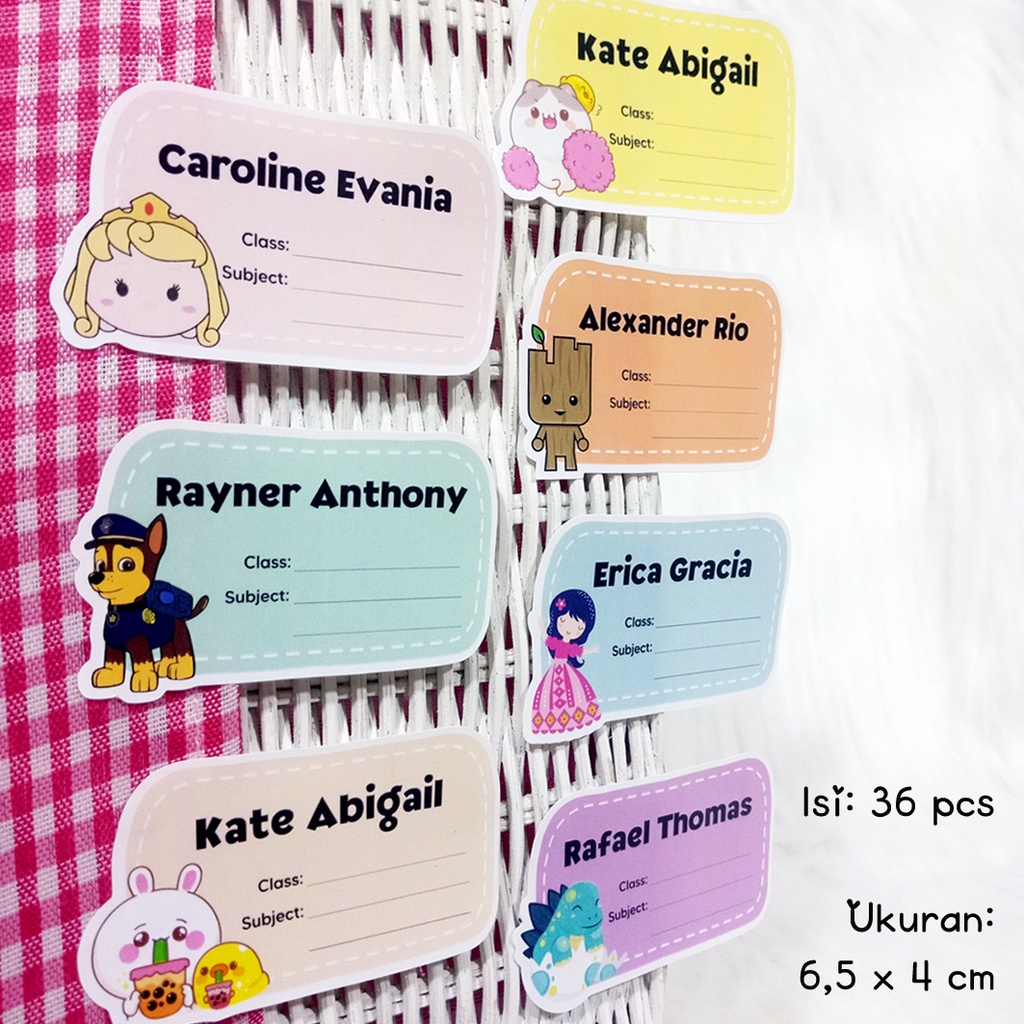 Jual Isi 36 pcs Sticker Nama Buku Sekolah Custom / Sticker Mata ...
