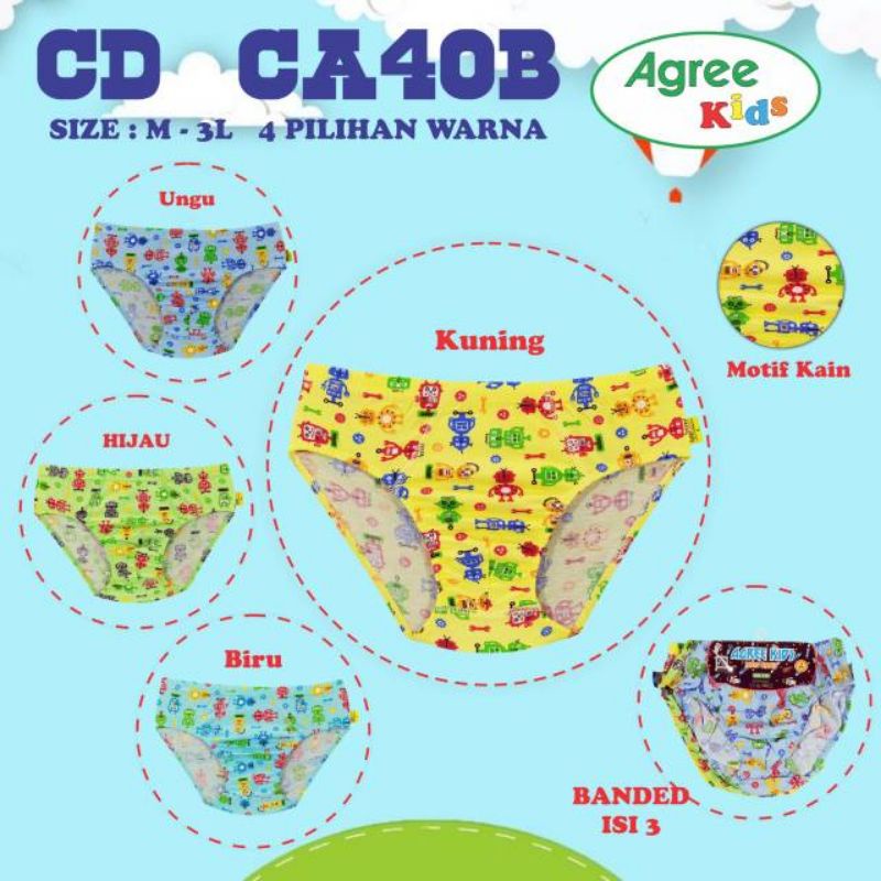 Jual celana dalam / sempak anak laki laki agree kids isi 3 pcs CA40B ...
