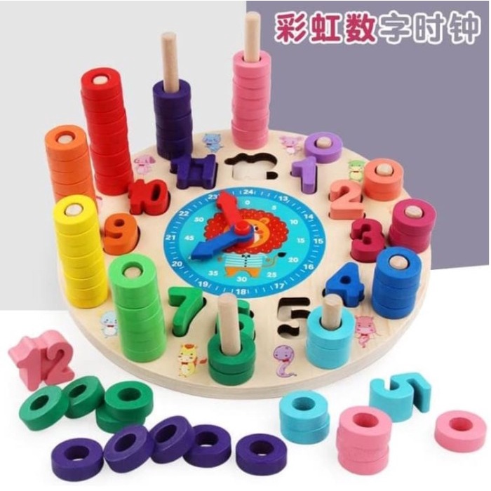 Jual Puzzle Jam Kayu Anak Rainbow Hitung 3 in 1 - Mainan Berhitung Anak ...