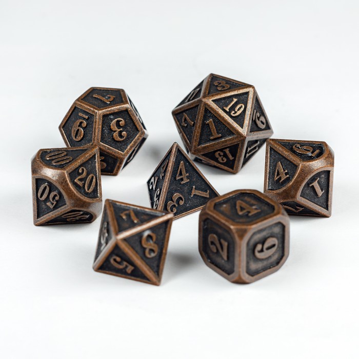 Jual Dadu D&D - Bronze and Iron Metal RPG Dice (D4, D6, D8, D10, D10 ...