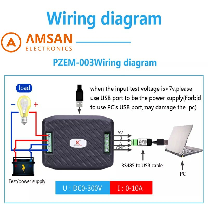 Jual Peacefair PZEM-003 DC Communication Box USB RS485 Modbus interface Volt Ampere Watt Meter ...