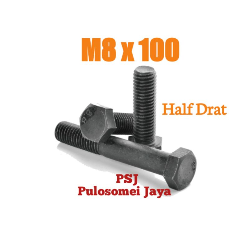 Jual Baut Mur Baja 8.8 M8 x 100 / High Tensile Bolt Grade 8.8 (HD ...