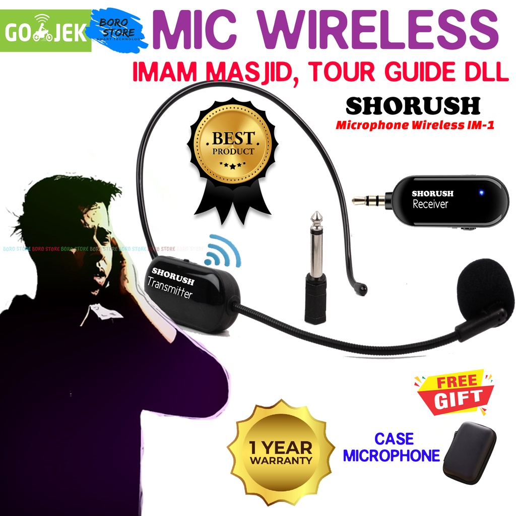 Jual Shorush IM 1 Mikrofon Mic Clip On Wireless Bando UHF 2.4G Presentasi Tur Imam Masjid ...