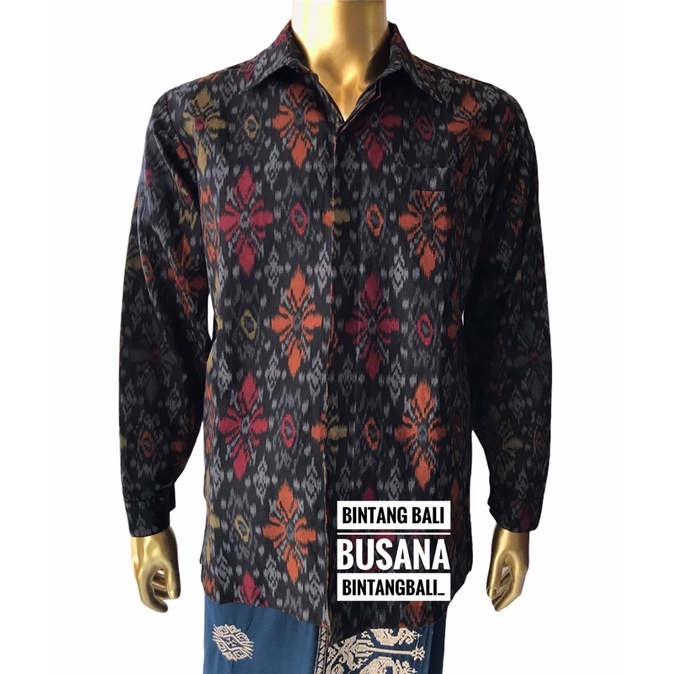 Jual Kemeja Endek Batik Bali Katun Pria Bintang Bali Busana Lasem Hitam ...