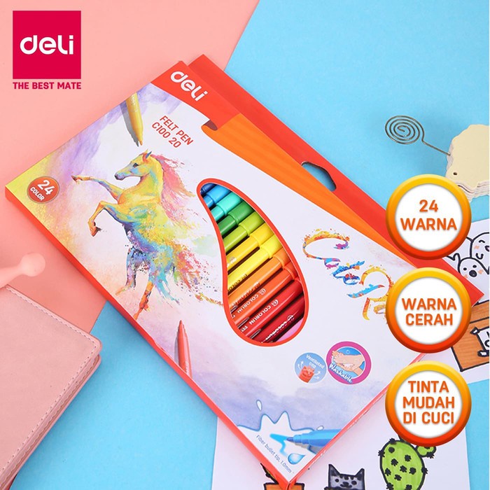 Jual Deli EC10020 Spidol 24 Warna Tidak beracun Warna Cerah | Shopee ...