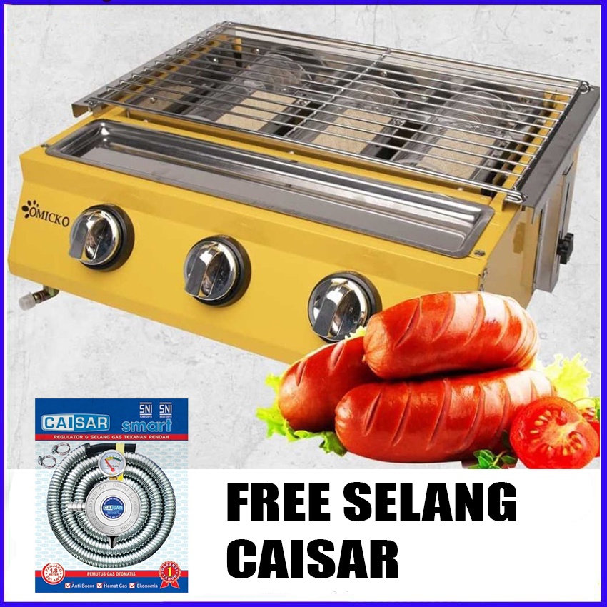 Jual Kompor Panggang Sosis BBQ 3 Tungku Roaster Gas Griller OMICKO LR 3Q B FREE Selang Paket ...