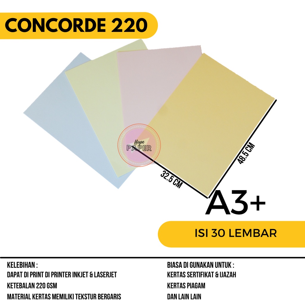 Jual Kertas Concorde A3 Plus 220 gr isi 30 lembar / Kertas Concorde A3 ...