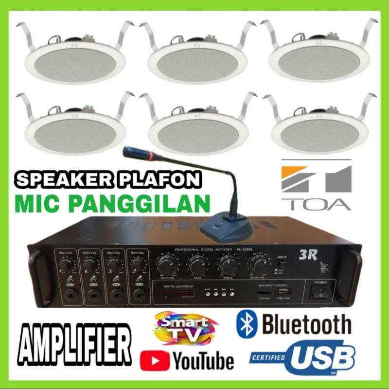 Jual Paket Speaker Plafon TOA 6 Titik Mic Panggilan Ampli Connect Smart ...