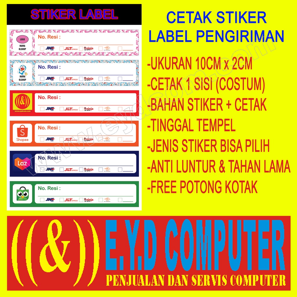 Jual CETAK STIKER LABEL PENGIRIMAN 10CM x 2CM STICKER LEBEL RESI ...