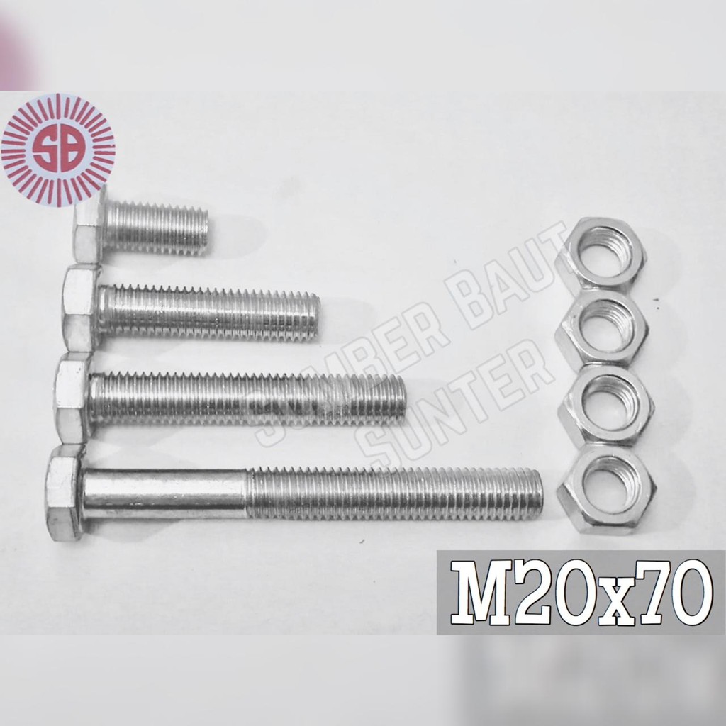 Jual M20x70 Baut Mur Hexagon Putih BMP Hex 20x70 Kunci 30 Galvanis ...