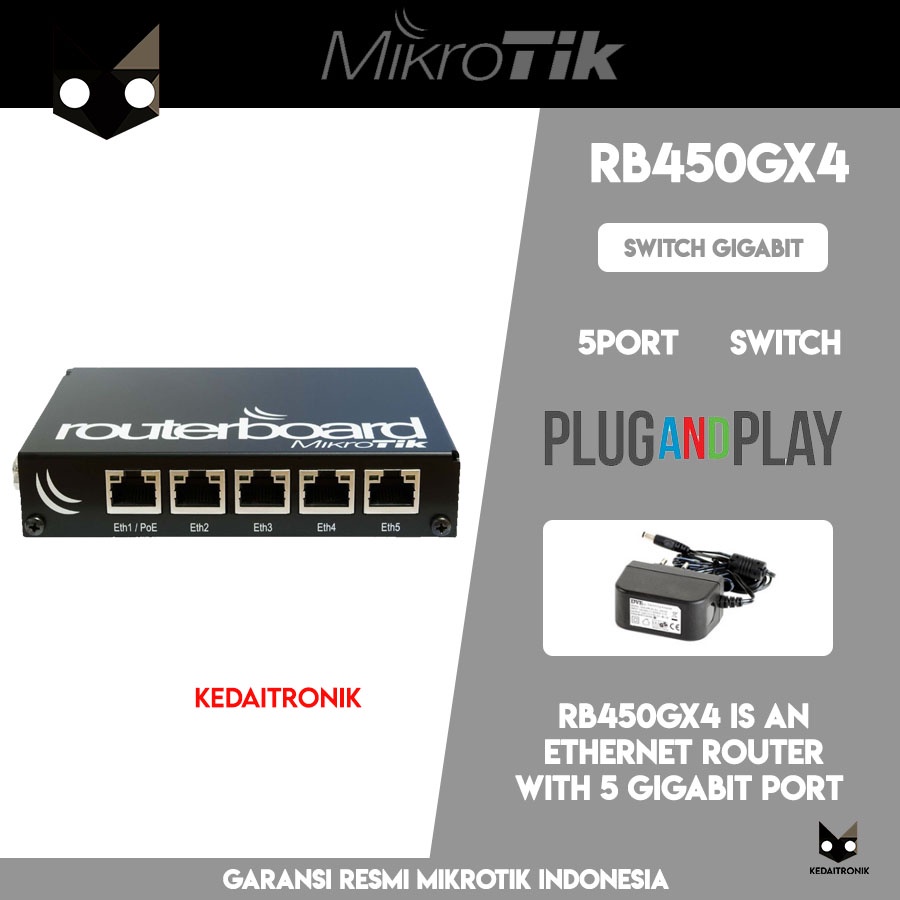 Jual Mikrotik RB450 Gx4 RouterBoard RouterOS 5 Port 24 Volt Wireless ...