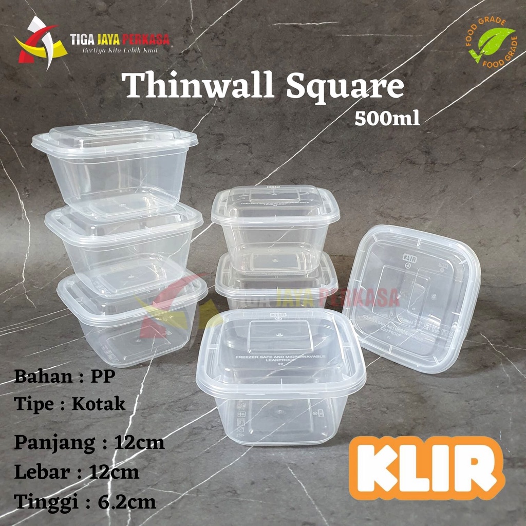 Jual Thinwall Square 500ml Klir Kotak Makan Plastik Persegi Kotak