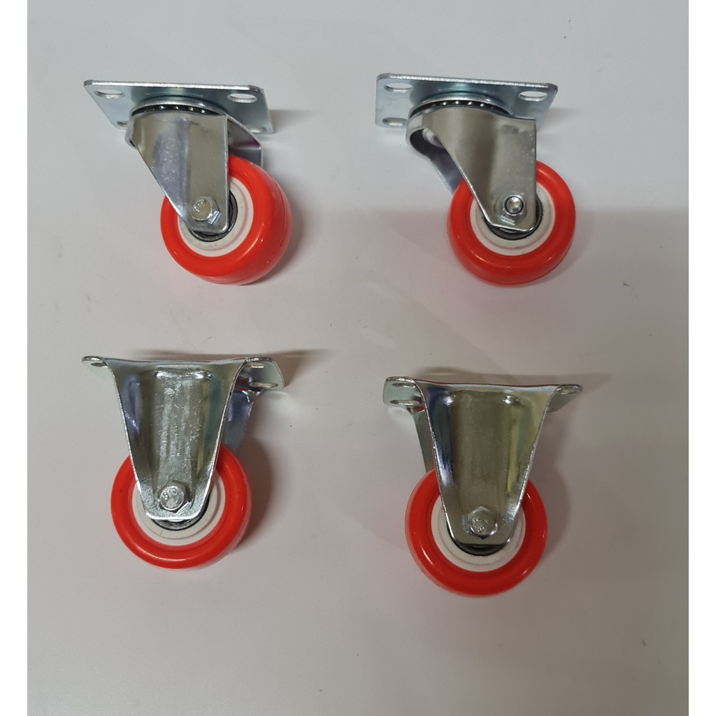 Jual Roda 1,5 inch tinggi 6 cm pu merah taiwan ball bearing ( rem/mati ...