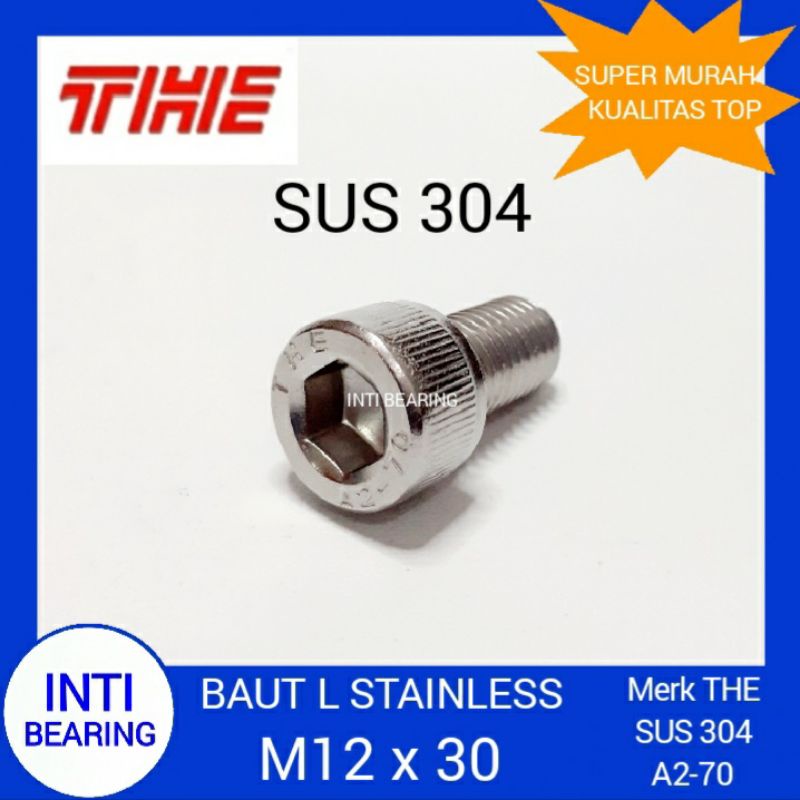 Jual BAUT L STAINLESS M12x30 MERK THE M12 x 30 SS SUS 304 HEX SOCKET ...