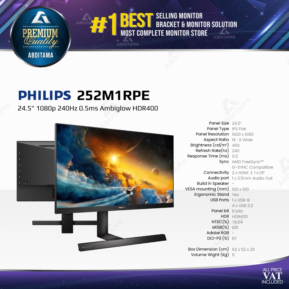 Jual Monitor LED PHILIPS 252M1RPE 24.5" 1080p 240Hz 0.5ms Ambiglow ...
