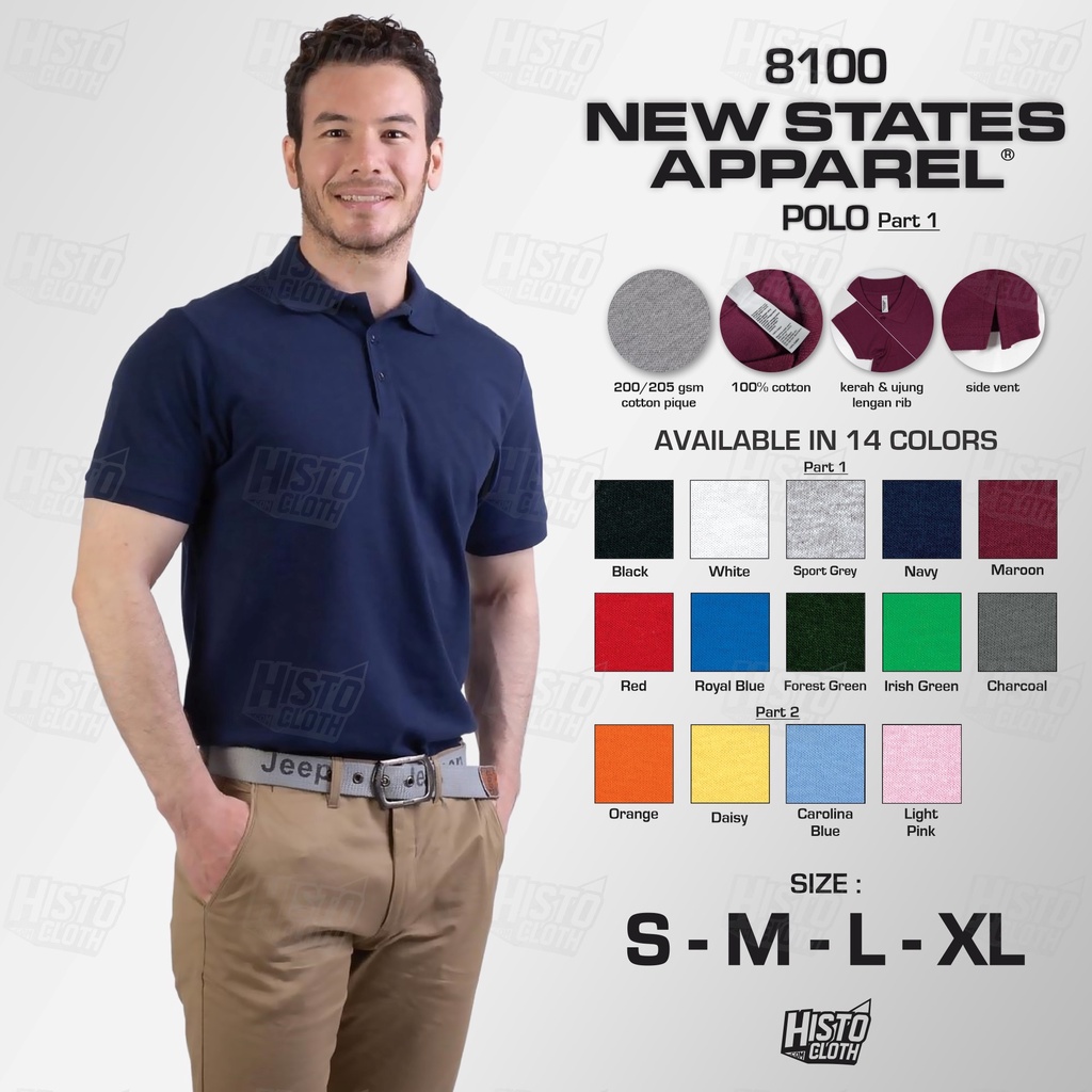 Jual NSA Polo Shirt Premium Cotton Kaos New States Apparel 8100 ...