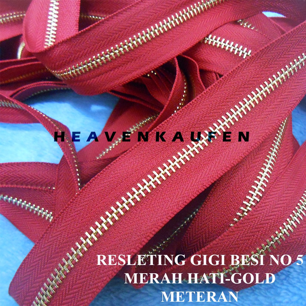 Jual Resleting Gigi Besi Merah Hati Tua / Merah Marun Tua - Gold Emas Muda No 5 Meteran | Shopee ...