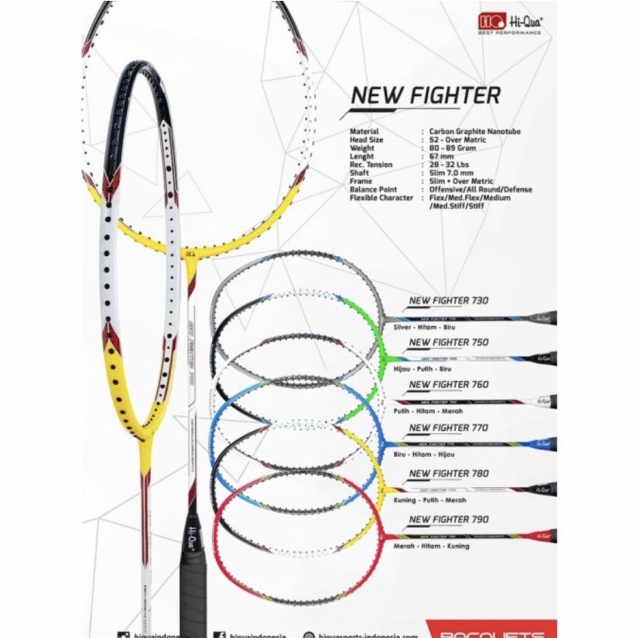 Jual Raket Badminton HIQUA HQ NEW FIGHTER 730/750/760/770/780/790 +GRIP ...