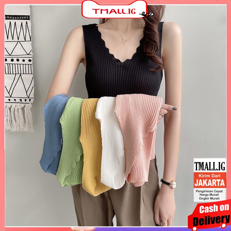 Jual ♕ Tmall ♕ TM-145 Pakaian Atasan Wanita Tanpa Lengan Tanktop Korean VNeck Rajut Import ...