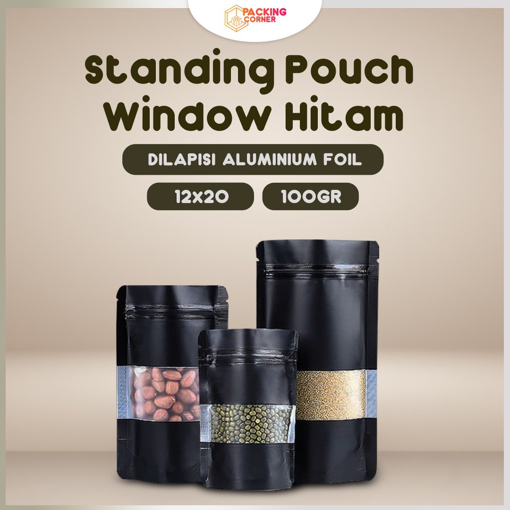 Jual Standing Pouch Hitam Window 12x20 cm Kantong Ziplock Makanan ...