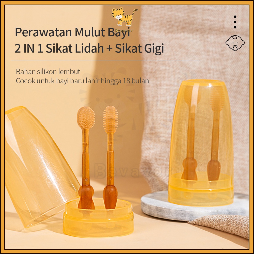 Jual sikat gigi bayi silikon sikat lidah bayi 2in1 baby toothbrush ...